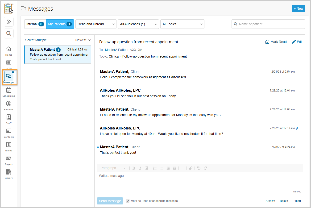 Using Client Messaging in TherapyNotes – TherapyNotes