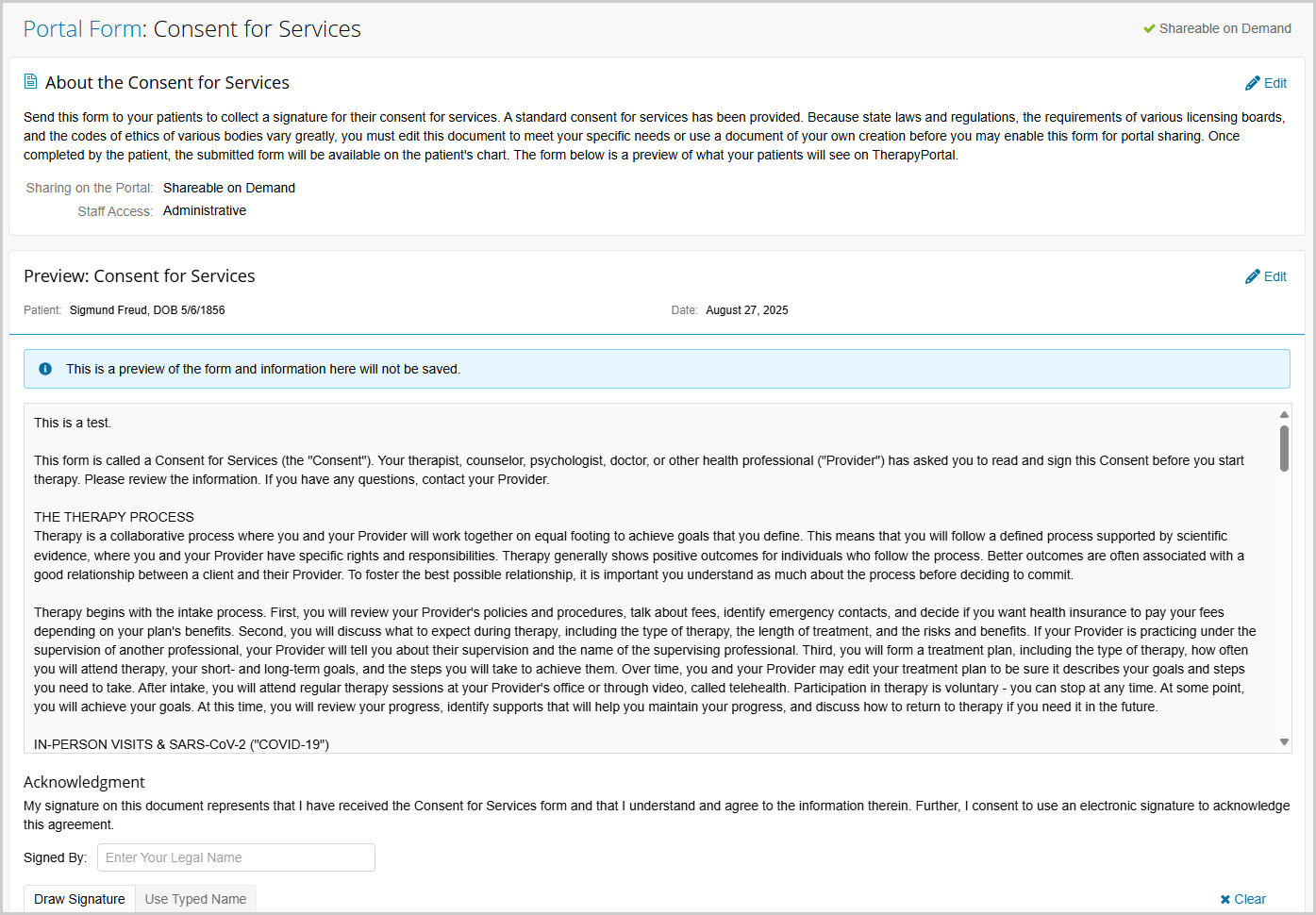 Customize and Share The Consent for Services Form – TherapyNotes