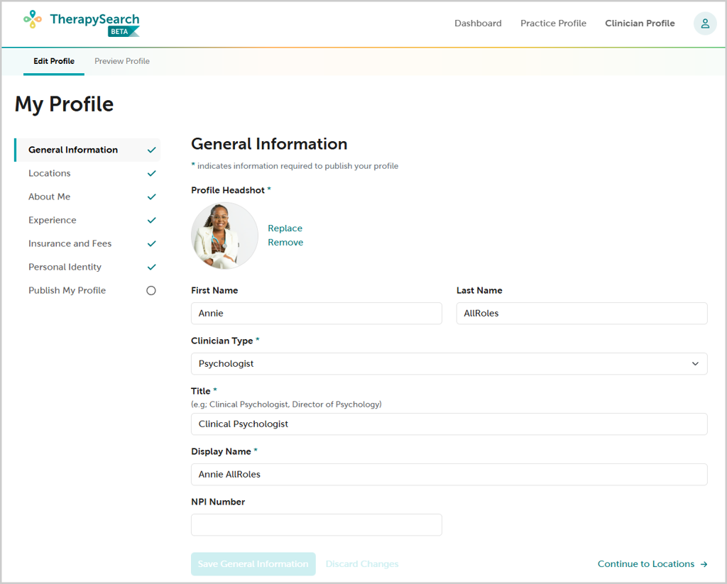 Creating a Clinician Profile on TherapySearch – TherapyNotes