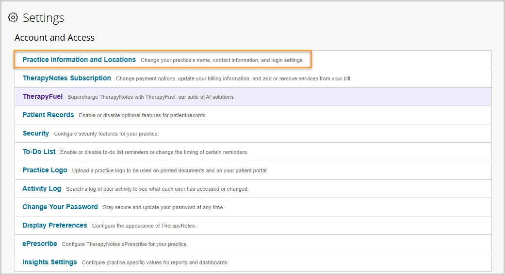 Edit Contact Information, NPI, Tax ID, and Other Practice Settings ...